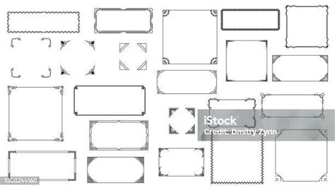 세트 블랙 심플 라인 프레임 컬렉션 낙서 스퀘어 꽃 프레임 요소 벡터 디자인 스타일 스케치 배너에 대 한 격리 된 일러스트 0명에 대한 스톡 벡터 아트 및 기타 이미지