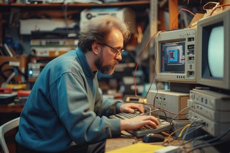 Premium Photo Programmer Using Retro Computer Generative Ai