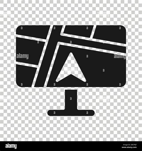 Computer Navigation Icon In Flat Style Monitor Pin Gps Vector