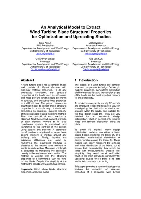 Pdf An Analytical Model To Extract Wind Turbine Blade Structural Properties For Optimization