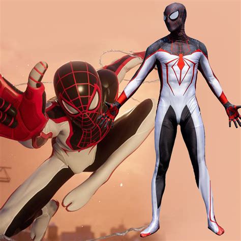 Marvels Spider Man Miles Morales Superhero Cosplay Costume White Ps5 Track Suit Takerlama