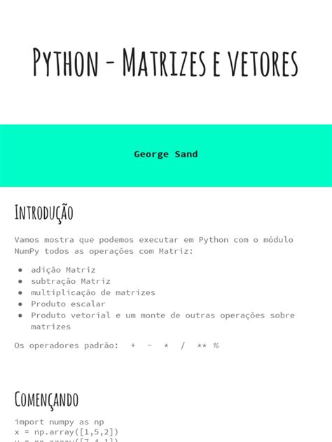 Python Matrizes E Vetores Pdf Matriz Matemática Estrutura De