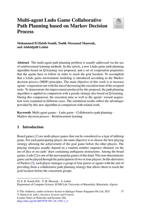 Pdf Multi Agent Ludo Game Collaborative Path Planning Based On Markov