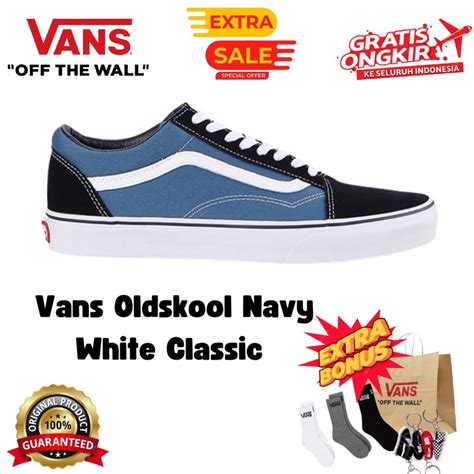 Jual Vans Oldskool Navy White Classic 100 Original Bnib Garansi Uang Kembali Shopee Indonesia