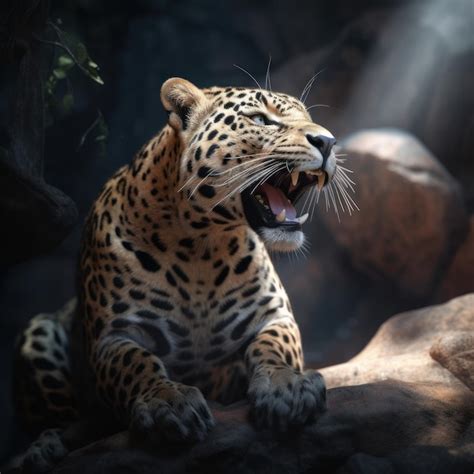 Premium Ai Image Leopard Roaring Image Generative Ai