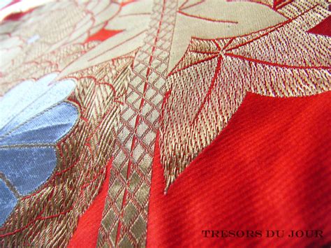 Vintage Japanese Silk Obi Red Gold Silver Marriage Obi With Etsy