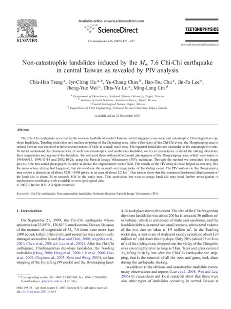 Pdf Non Catastrophic Landslides Induced By The Mw 76 Chi Chi