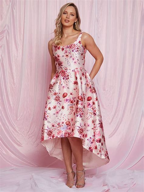 Chi Chi London Floral Dip Hem Dress Pink At John Lewis And Partners