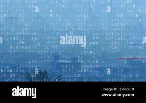 Animation Of Glitched Looping Binary Codes Over Fog Covered Under