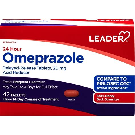Leader 24 Hour Omeprazole Delayed Release Acid Reducer Tablets 42 Ea