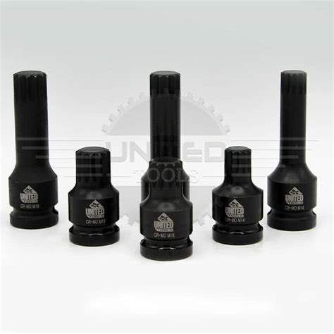 1 2 Impact Spline Bit Sockets M14 M16 M18 Shallow Deep Triple Square 12 Point United Tools Uk
