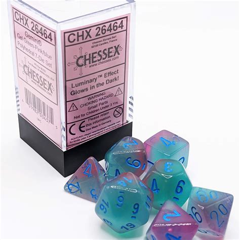 Chessex Gemini Dice Gel Green Pink Luminary Ttrpg Dice Set Chx2646