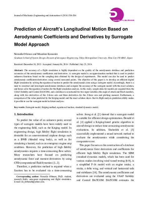 Pdf Prediction Of Aircrafts Longitudinal Motion Based On Aerodynamic Coefficients And