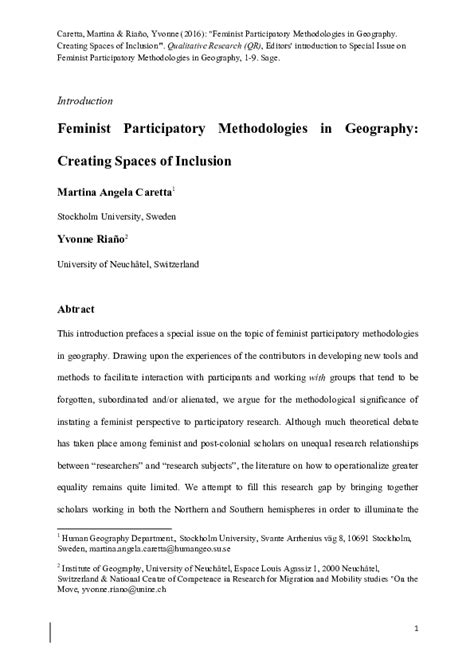 Pdf Feminist Participatory Methodologies In Geography Creating