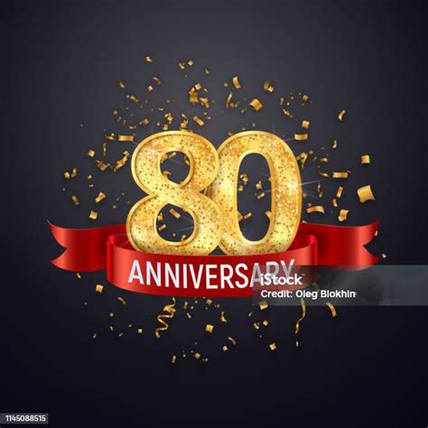 어두운 배경 80에 80 년 기념일 템플릿 빨간 리본 벡터와 색종이 고립 된 디자인 요소와 황금 숫자를 축 하 80에 대한 스톡