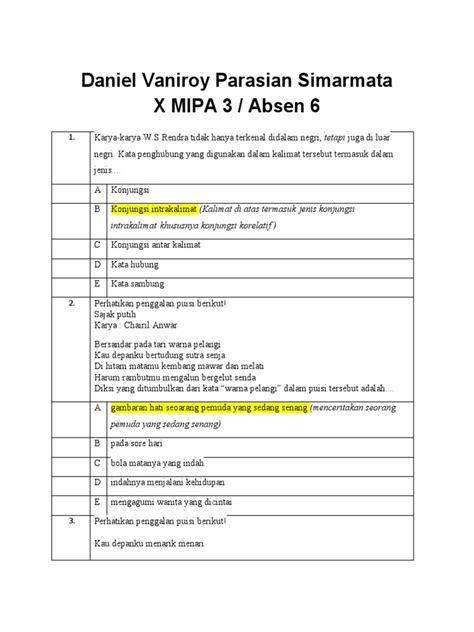Daniel Vaniroy P Simarmata Lat Soal Puisi B Indo Pdf