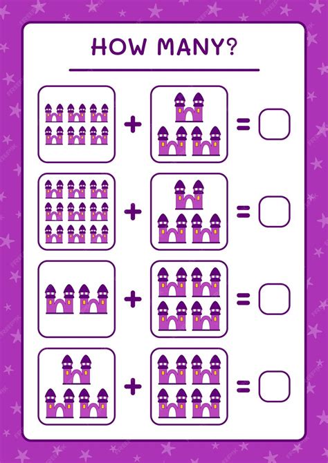 얼마나 많은 성 어린이용 게임 벡터 일러스트 레이 션 인쇄용 워크시트 프리미엄 벡터