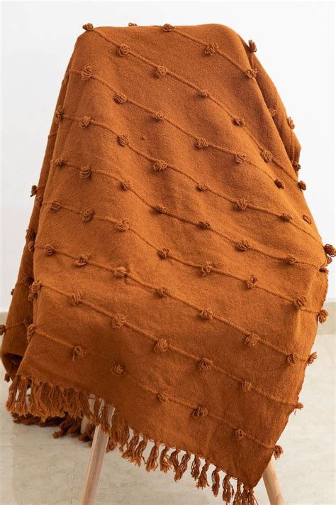 Chunky Woven Sofa Throw Blanket Rust Loops Hand Loom Cozy Home Decor