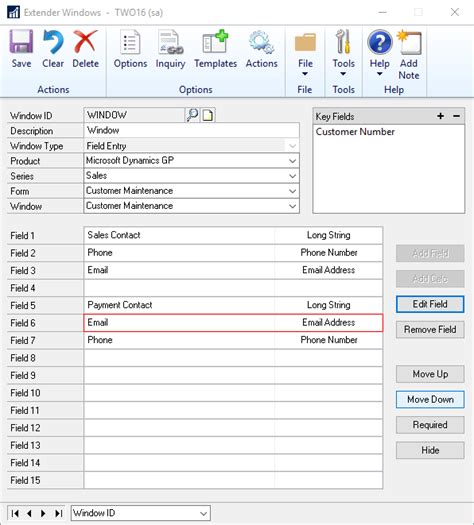 Field Entry Window Basic Setup Moving Fields