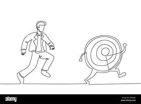 Continuous One Line Drawing Businessman Run Chasing Try To Catch Big Dart Target Office Worker