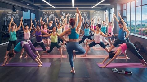 Premium Photo Yoga Group Classes Inside The Gym