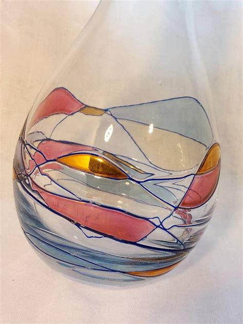 Romanian Crystal Wine Decanter Vintage Stained Glass Mosaic Pitcher