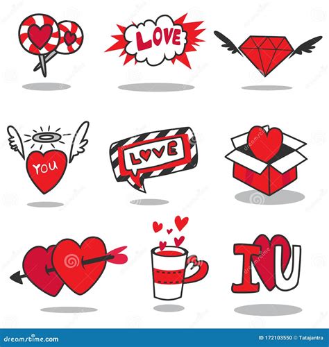 Feliz Día De San Valentín Paquete De Stickers De Amor Ilustración Del