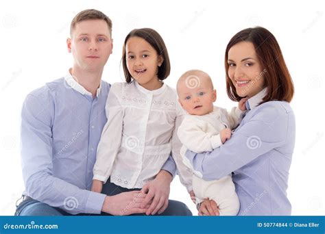 Familia Feliz Padre Madre Hija E Hijo Aislados En Pizca Foto De