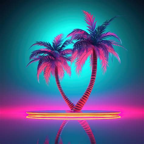 Premium Ai Image Neon Palm Trees On A Beach