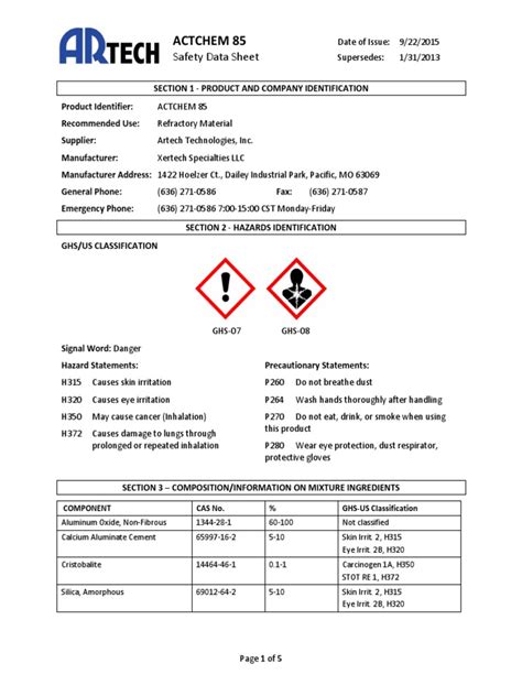 Msds Actchem Usa Pdf Firefighting Silicon Dioxide