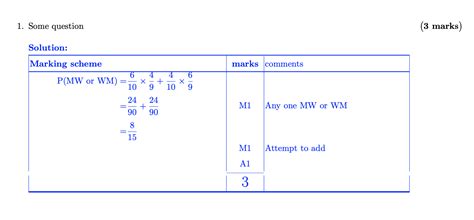 Tabularx Aligning Marking Scheme In Exam Solution Environment Tex