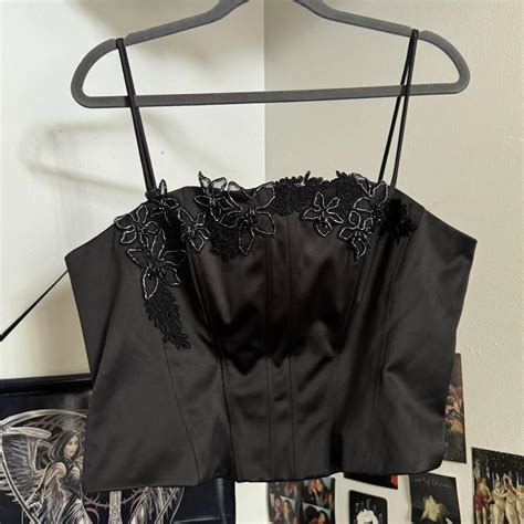 Black Floral Corset Top Has Boning Zips In Depop