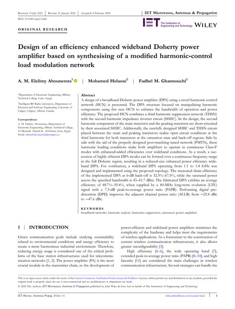 Pdf Design Of An Efficiency Enhanced Wideband Doherty Power Amplifier