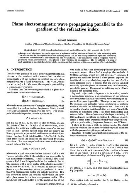 Pdf Plane Electromagnetic Wave Propagating Parallel To The Gradient