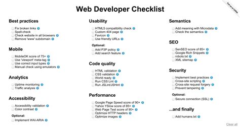 Web Developer Checklist Jon Christopher
