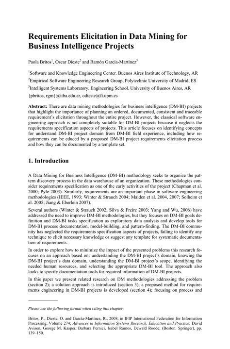 Pdf Requirements Elicitation In Data Mining For Business Intelligence