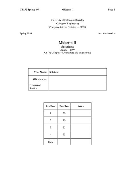 Memory Hierarchy Computer Architecture And Engineering Solved Exams Docsity