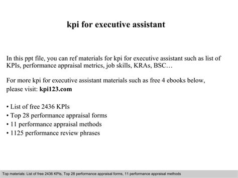 Kpi For Executive Assistant Ppt