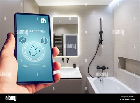 Water Leak Sensor Alert Smart Water Sensor Can Automatically Shut Off A Solenoid Valve Stock