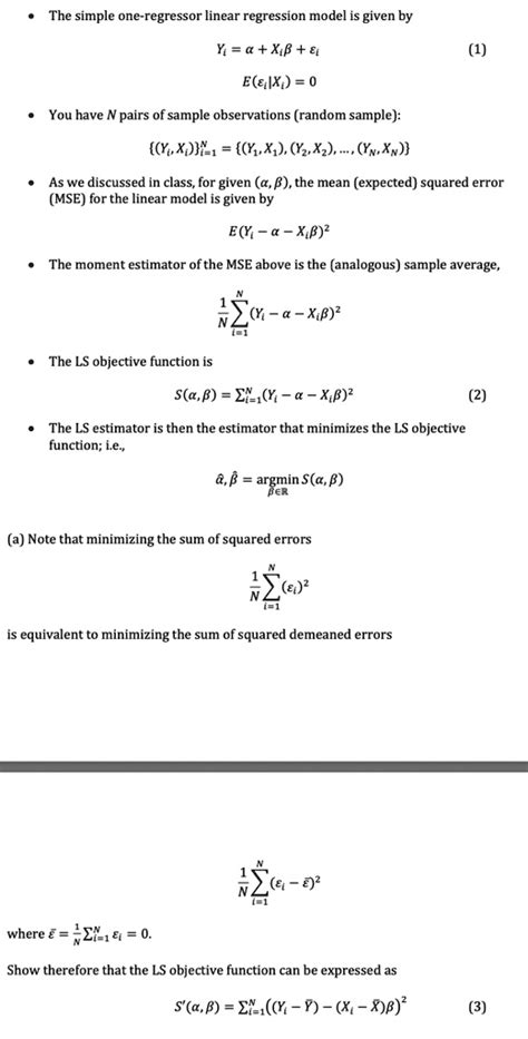 Solved The Simple One Regressor Linear Regression Model Is Given By Yi