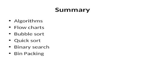 Ppt Summary Algorithms Flow Charts Bubble Sort Quick Sort Binary