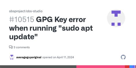 gpg key error when running sudo apt update · issue 10515