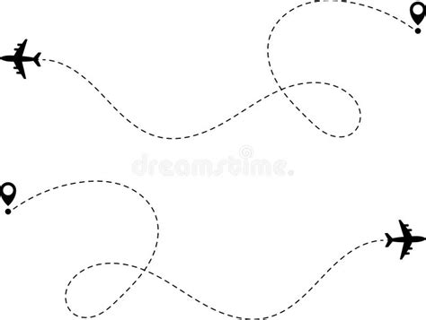 Airplane Line Path Icon Of Air Plane Flight Route With Start Point And