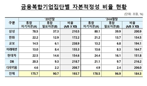 상반기 금융복합기업집단 자본적정성 비율 94p 하락 뉴스1