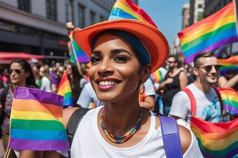 A Female Lgbt Supporter At A Pride March Premium Ai Generated Image