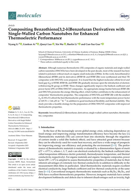 Pdf Compositing Benzothieno 32 B Benzofuran Derivatives With Single Walled Carbon Nanotubes