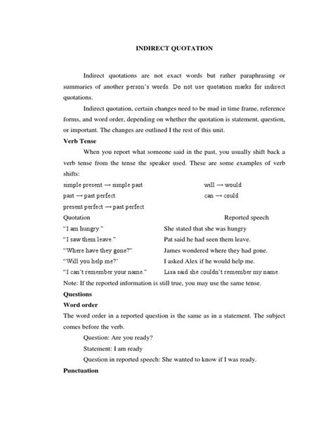 Indirect Quotation Verb Grammar