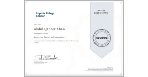 Abdul Qadeer Khan On Linkedin Completion Certificate For Measuring Disease In Epidemiology