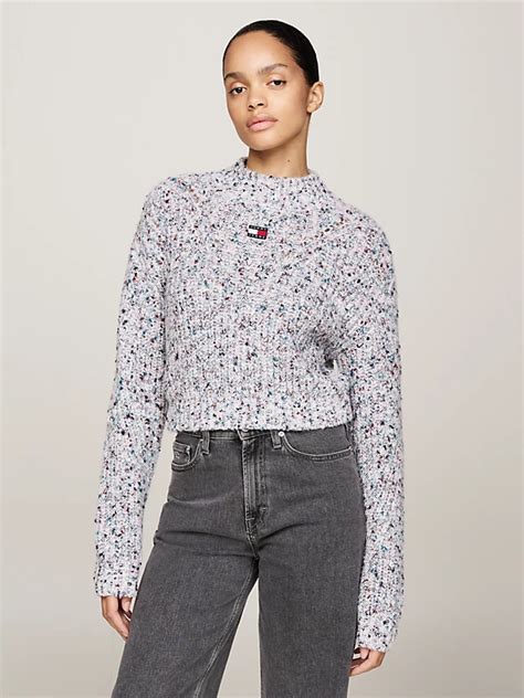 Mock Turtleneck Boxy Cropped Jumper With Wool Grey Tommy Hilfiger