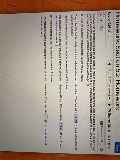 Solved Homework Section 5 2 Homework Save Score 0 67 Of 1